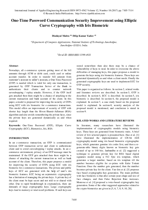 (PDF) One-Time Password Communication Security Improvement using Elliptic Curve Cryptography ...