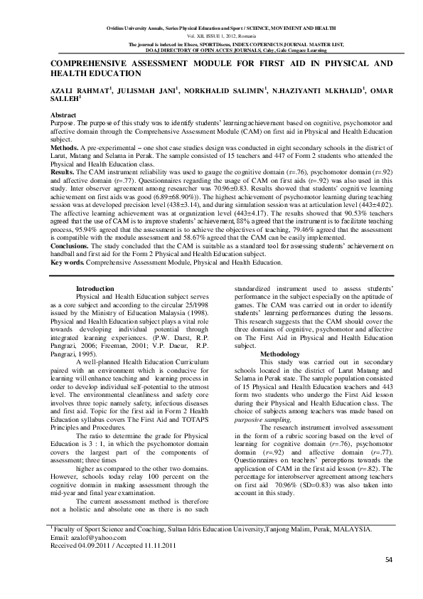 (PDF) Comprehensive Assessment Module for First Aid in Physical and ...
