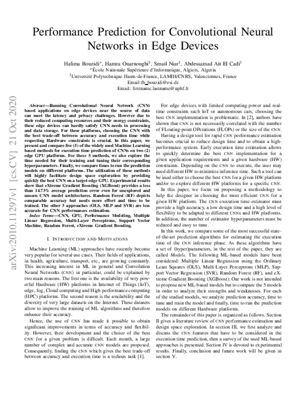 (PDF) Performance Prediction for Convolutional Neural Networks in Edge Devices