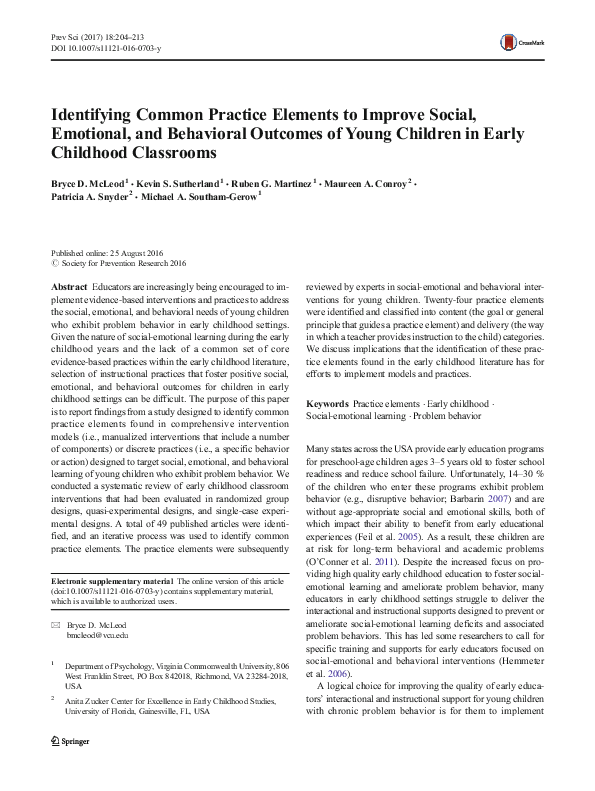 (PDF) Identifying Common Practice Elements to Improve Social, Emotional ...