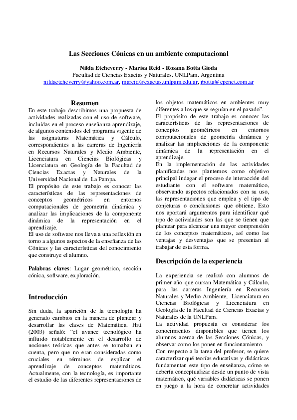 (PDF) Las secciones cónicas en un ambiente computacional