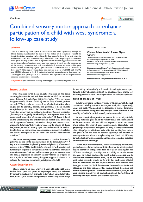 (PDF) Combined Sensory Motor Approach to Enhance Participation of a ...