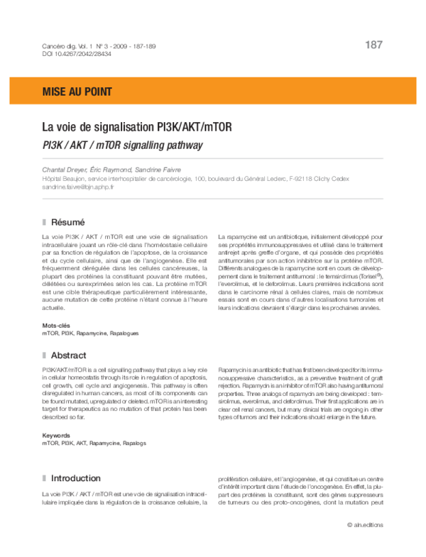 (PDF) La voie de signalisation PI3K/AKT/mTOR