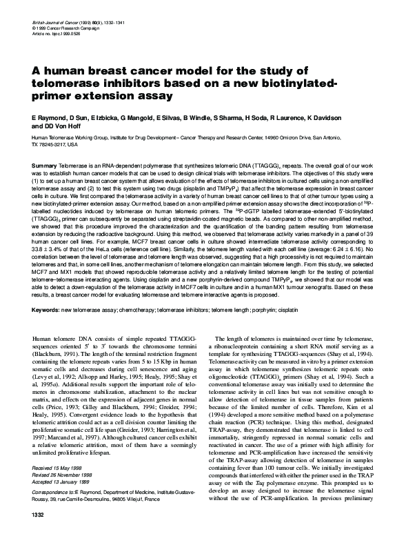 (PDF) A human breast cancer model for the study of telomerase ...