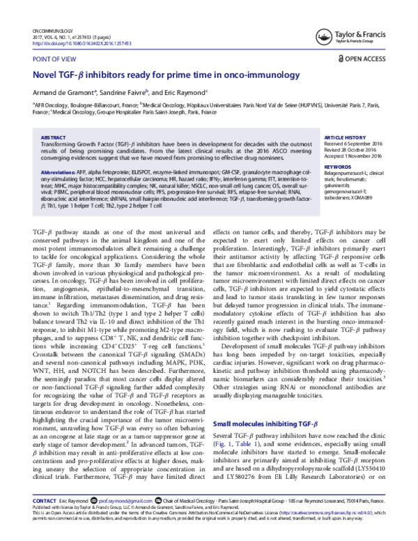 (PDF) Novel TGF-β inhibitors ready for prime time in onco-immunology