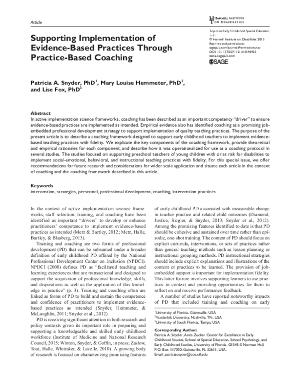 (PDF) Supporting Implementation of Evidence-Based Practices Through ...