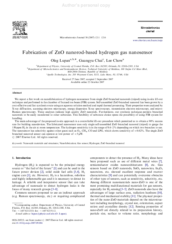 (PDF) Fabrication of ZnO nanorod-based hydrogen gas nanosensor