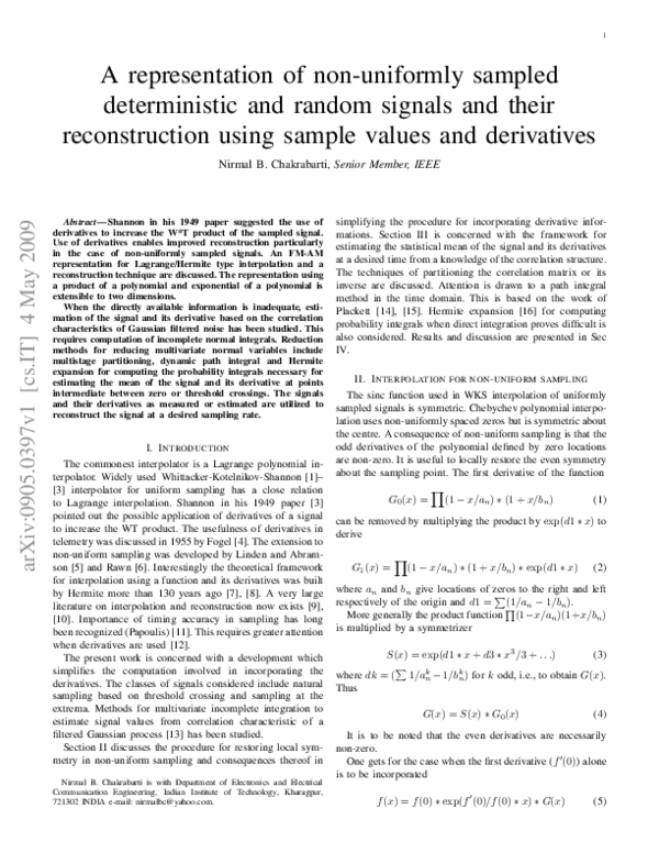 (PDF) A representation of non-uniformly sampled deterministic and random signals and their ...