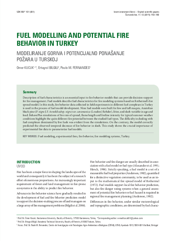 (PDF) FUEL MOdELLInG And POTEnTIAL FIRE BEHAvIOR In TURKEy