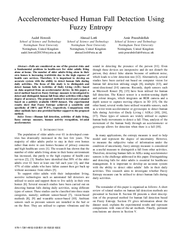 (PDF) Accelerometer-based Human Fall Detection Using Fuzzy Entropy