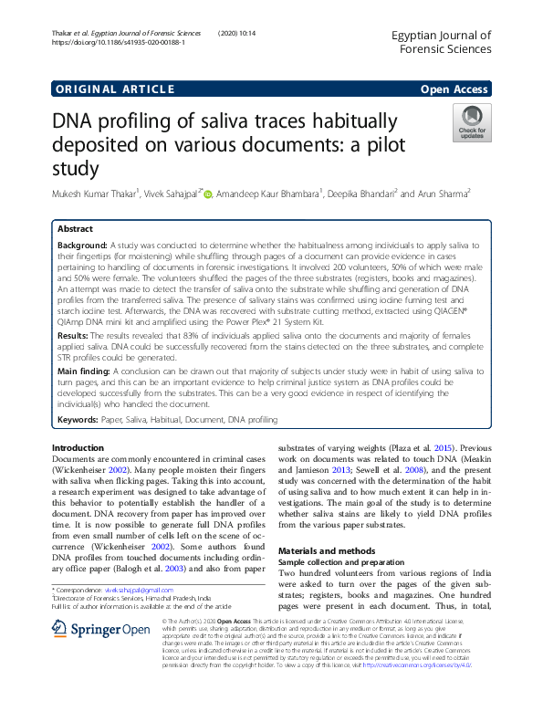 (PDF) DNA profiling of saliva traces habitually deposited on various ...