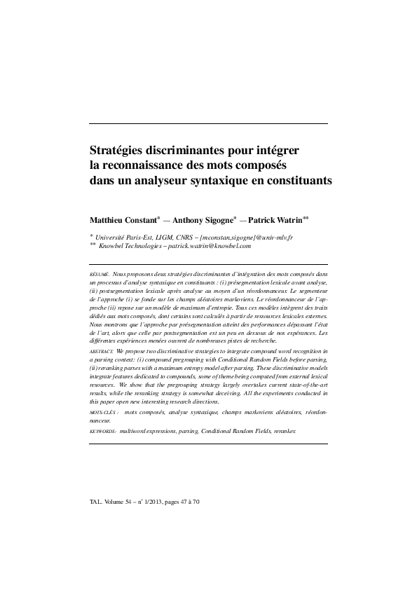 (PDF) Stratégies discriminantes pour intégrer la reconnaissance des ...