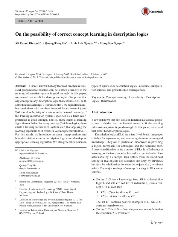 (PDF) On the possibility of correct concept learning in description logics