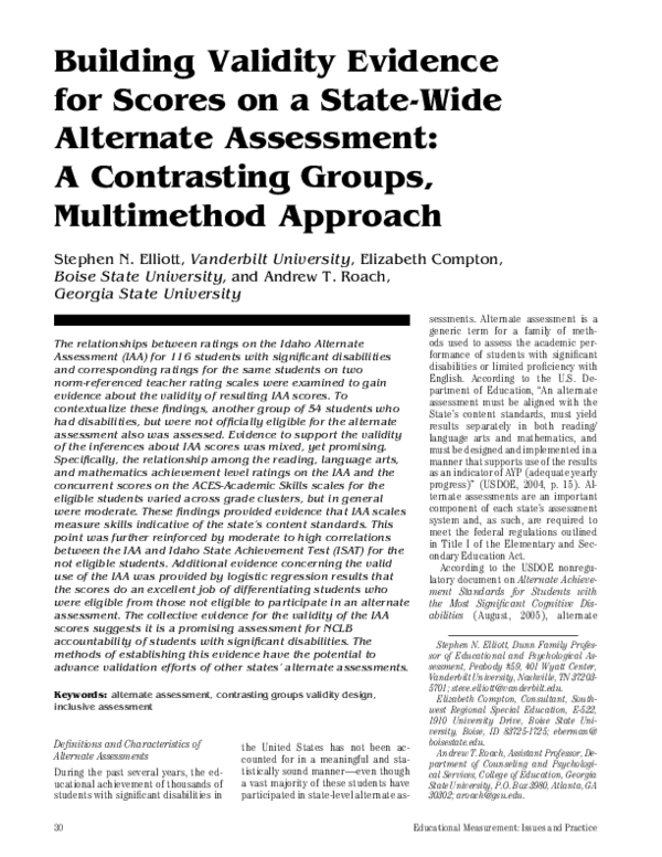 (PDF) Building Validity Evidence for Scores on a State‐Wide Alternate Assessment: A Contrasting ...
