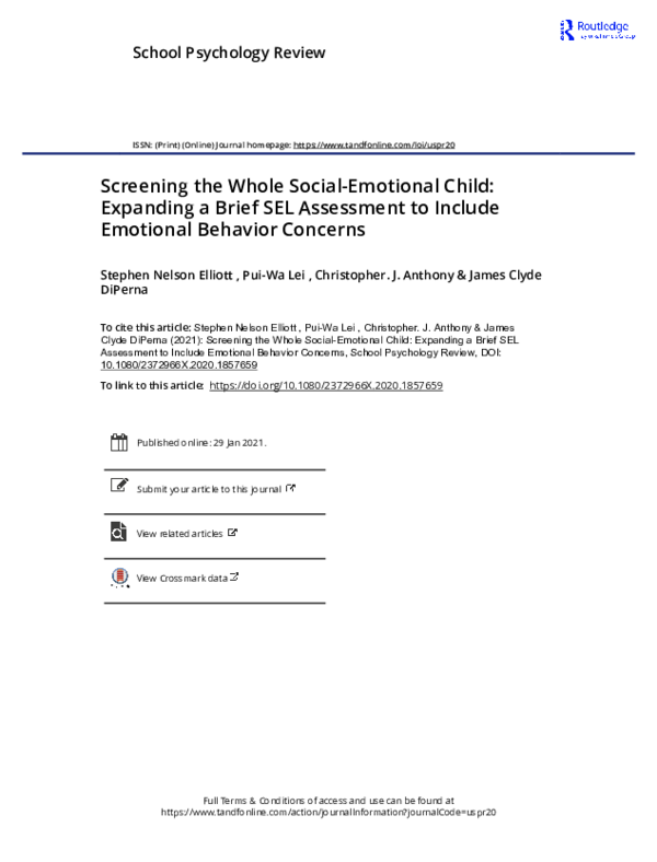 (PDF) Screening the Whole Social-Emotional Child: Expanding a Brief SEL ...