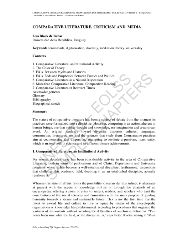 (PDF) Comparative Literature , Criticism and Media
