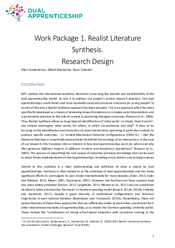 (PDF) Work Package 1 . Realist Literature Synthesis . Research Design
