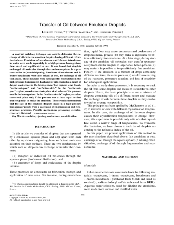 (PDF) Transfer of Oil between Emulsion Droplets