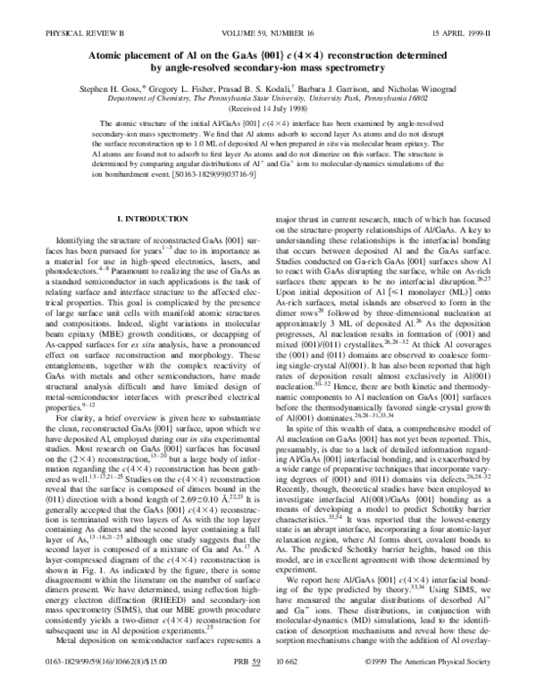 (PDF) Atomic placement of Al on the GaAs {001} c (4× 4) reconstruction ...