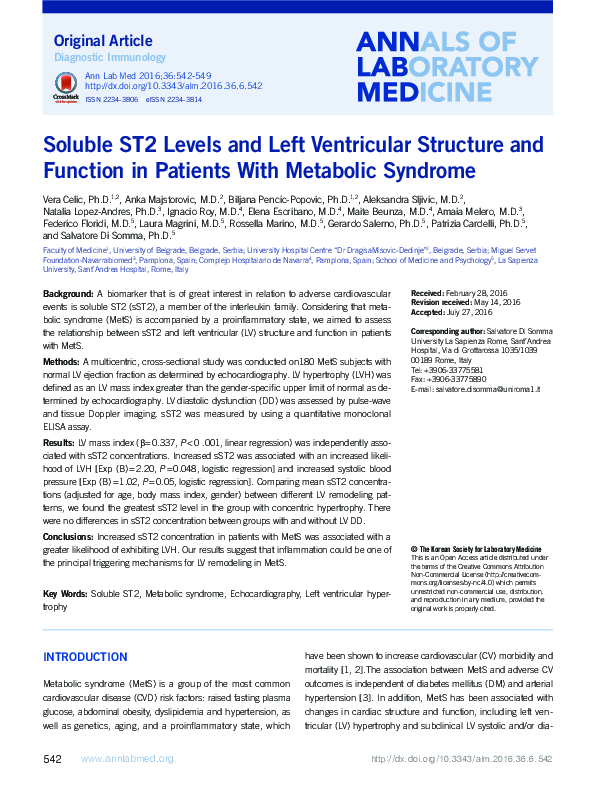(PDF) Soluble ST2 Levels and Left Ventricular Structure and Function in ...
