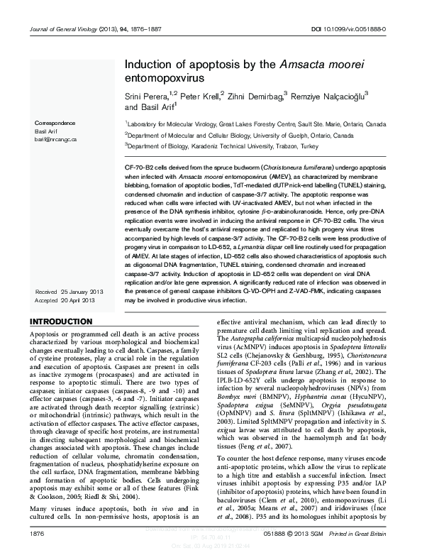 (PDF) Induction of apoptosis by the Amsacta moorei entomopoxvirus ...