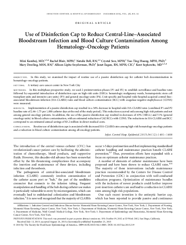 (PDF) Use of Disinfection Cap to Reduce Central-Line–Associated ...
