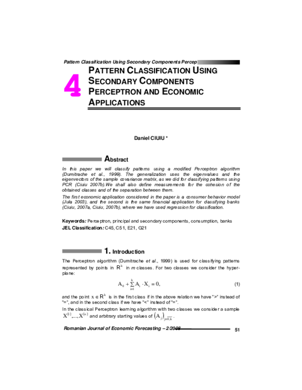 (PDF) Pattern Classification Using Secondary Components Perceptron and ...