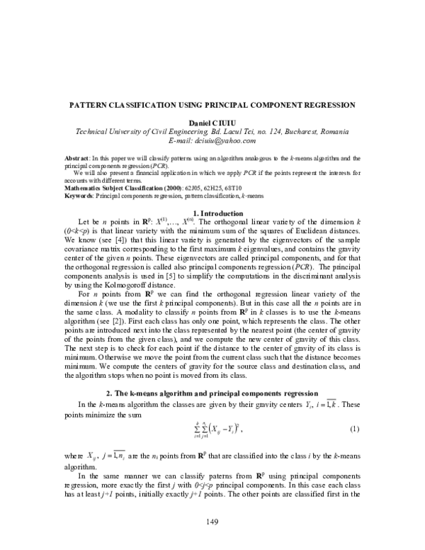 Pdf Pattern Classification Using Principal Components Regression
