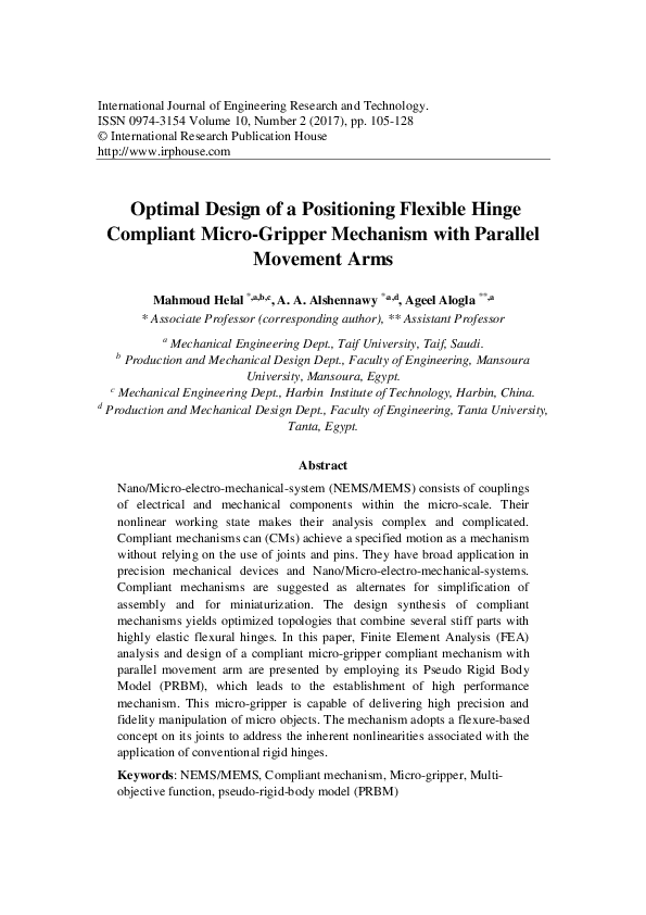 (PDF) Optimal Design of a Positioning Flexible Hinge Compliant Micro ...