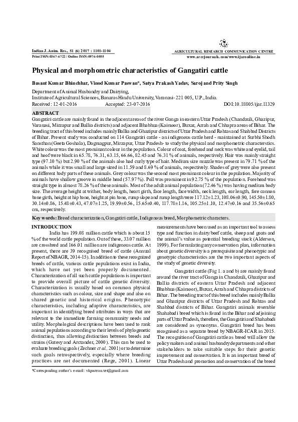 (PDF) Physical and morphometric characteristics of Gangatiri cattle