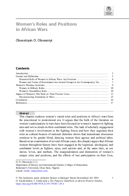(PDF) Women’s Roles and Positions in African Wars