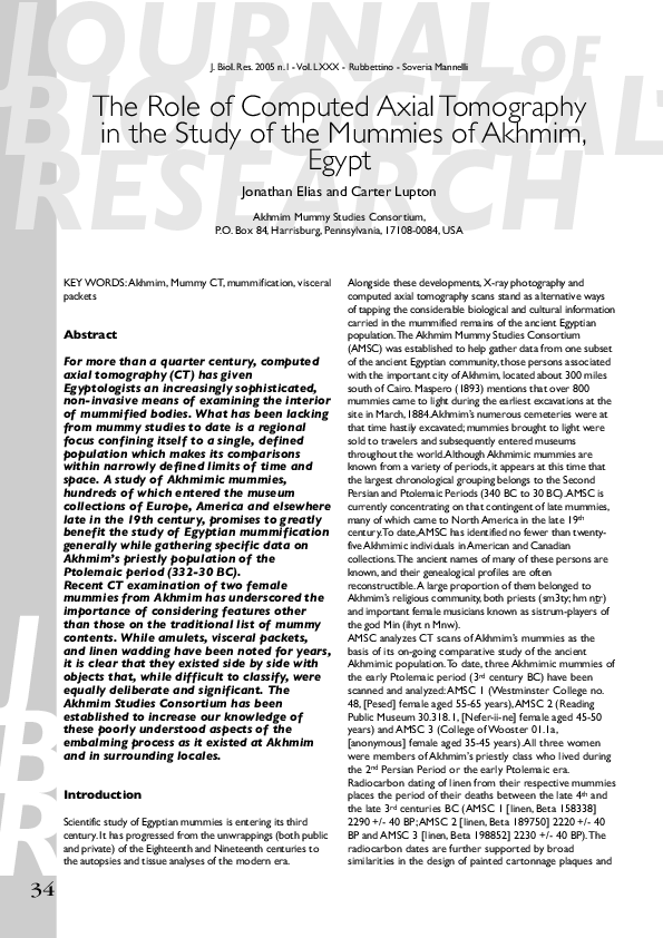 (PDF) The role of computed axial tomography in the study of the mummies ...
