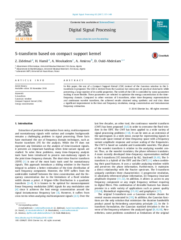 (PDF) S-transform based on compact support kernel