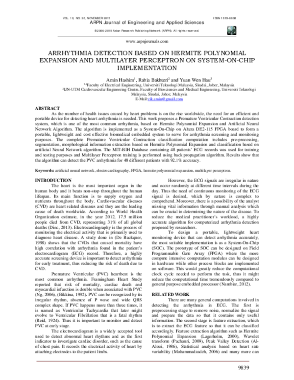 Pdf Arrhythmia Detection Based On Hermite Polynomial Expansion And Multilayer Perceptron On
