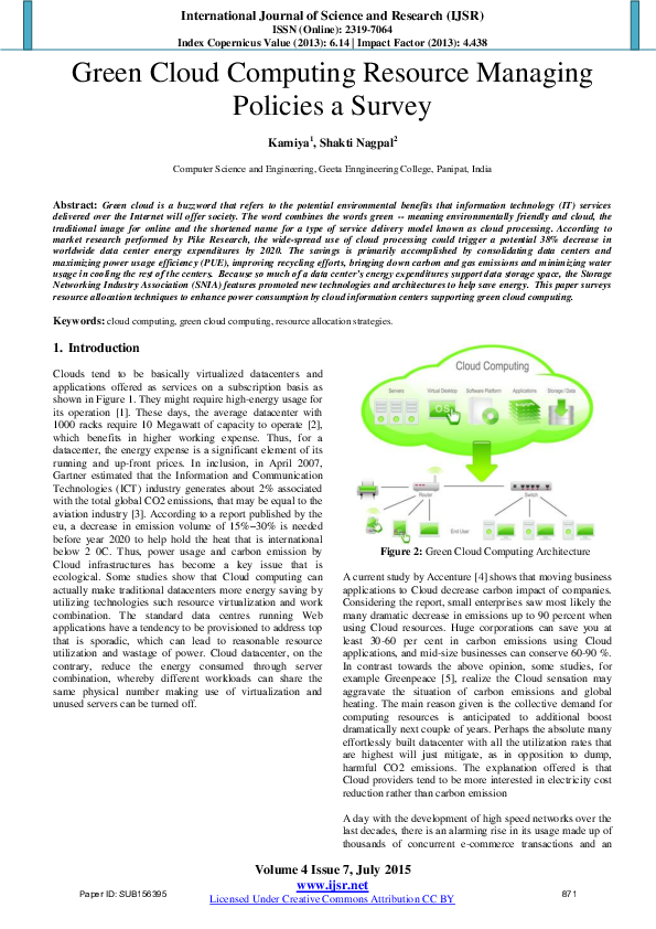 Pdf Green Cloud Computing Resource Managing Policies A Survey