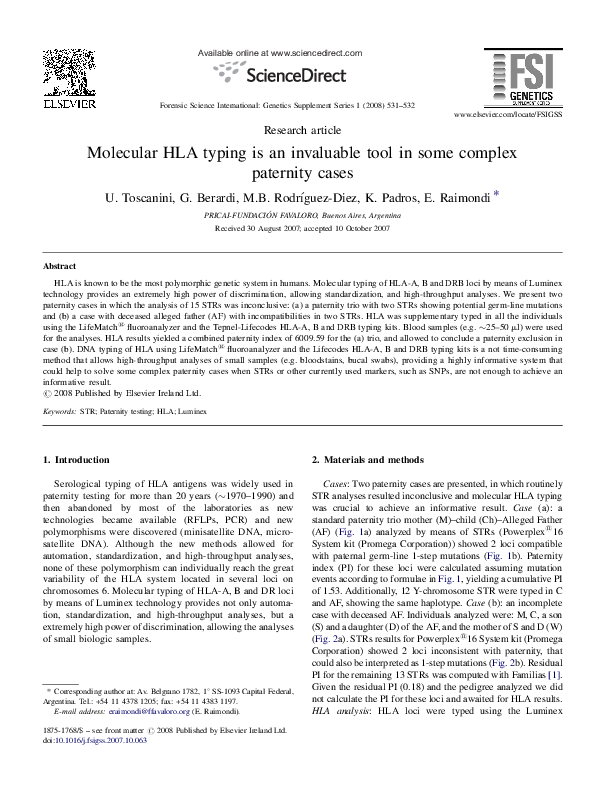 Pdf Molecular Hla Typing Is An Invaluable Tool In Some Complex Paternity Cases Karin Padros
