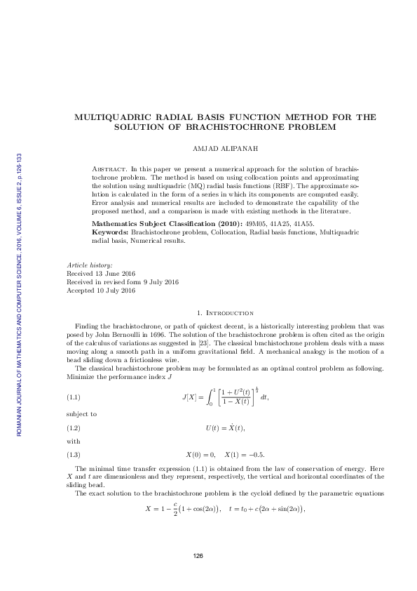 (PDF) Multiquadric Radial Basis Function Method for the Solution of ...