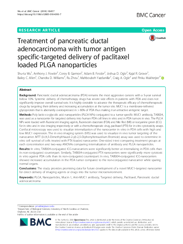 (PDF) Treatment of pancreatic ductal adenocarcinoma with tumor antigen ...