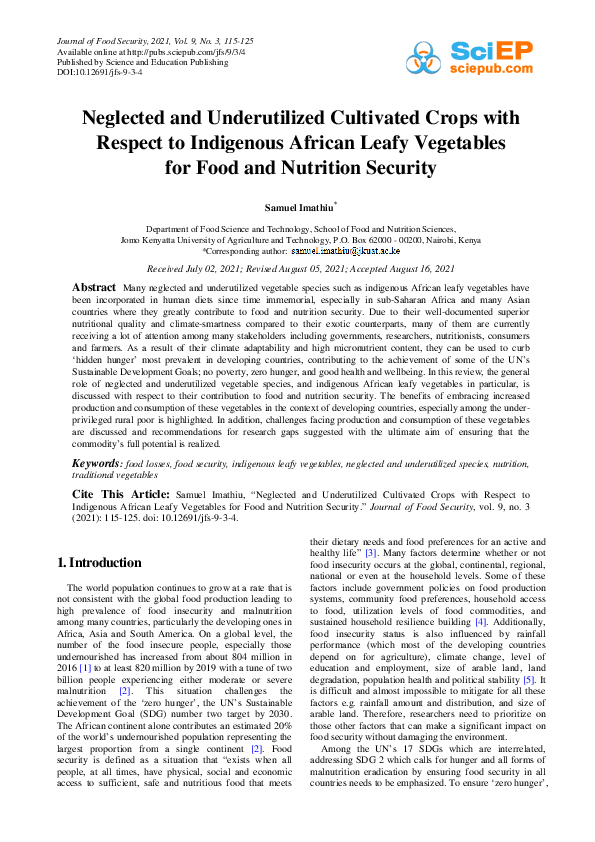 (PDF) Neglected and Underutilized Cultivated Crops with Respect to ...