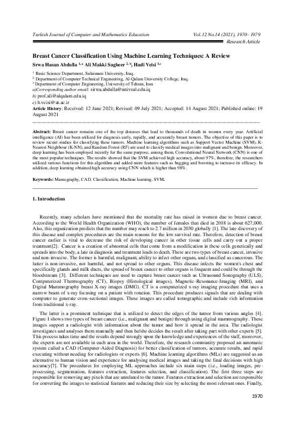 (PDF) Breast Cancer Classification Using Machine Learning Techniques: A ...