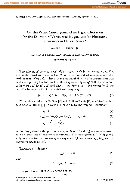 Pdf On The Weak Convergence Of An Ergodic Iteration For The Solution Of Variational