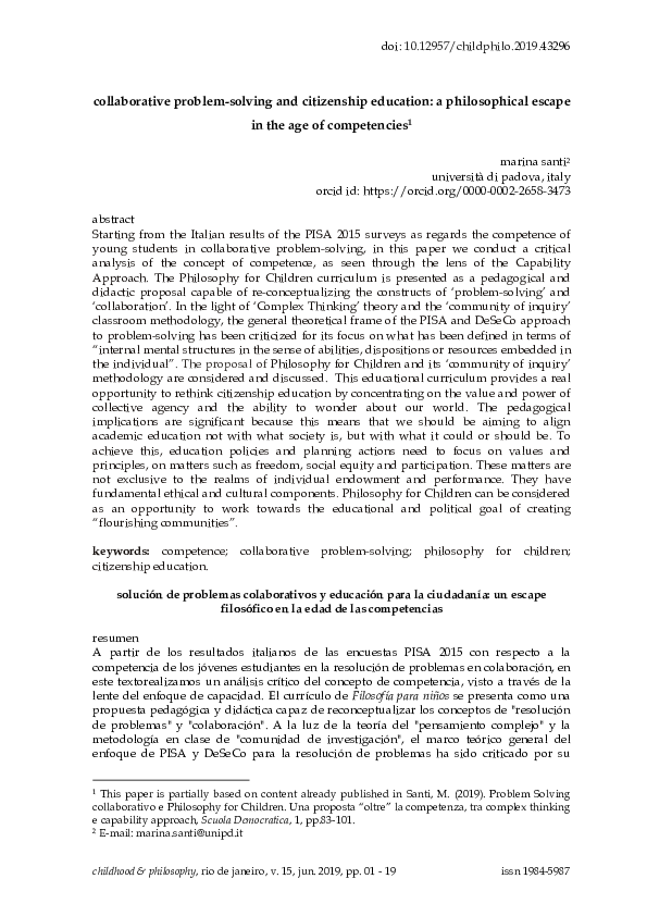 (PDF) Collaborative Problem-Solving and Citizenship Education: A Philosophical Escape in the Age ...