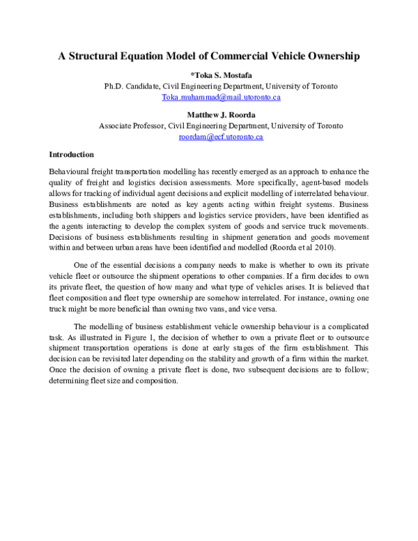 (PDF) A Structural Equation Model of Commercial Vehicle Ownership
