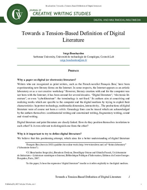 (PDF) Towards a tension-based definition of Digital Literature