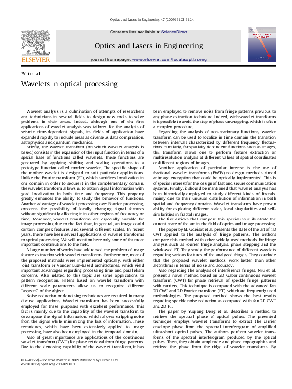 (PDF) Wavelets in optical processing