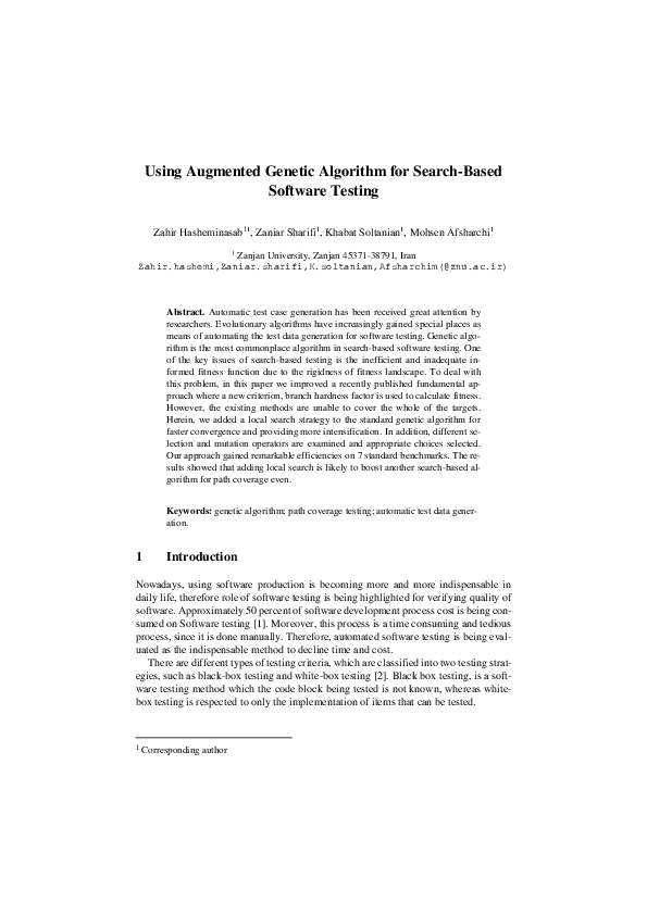 (PDF) Using Augmented Genetic Algorithm for Search-Based Software Testing