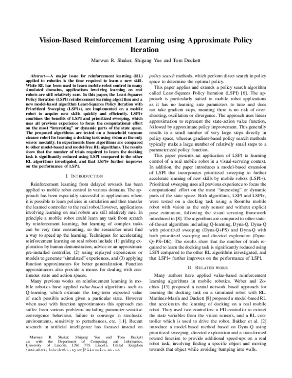(PDF) Vision-based reinforcement learning using approximate policy iteration