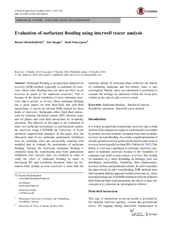 (PDF) Evaluation of surfactant flooding using interwell tracer analysis