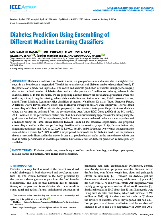 (PDF) Diabetes Prediction Using Ensembling of Different Machine ...