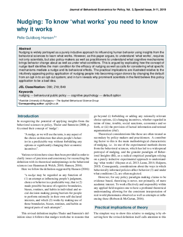 (PDF) Nudging: To know ‘what works’ you need to know why it works
